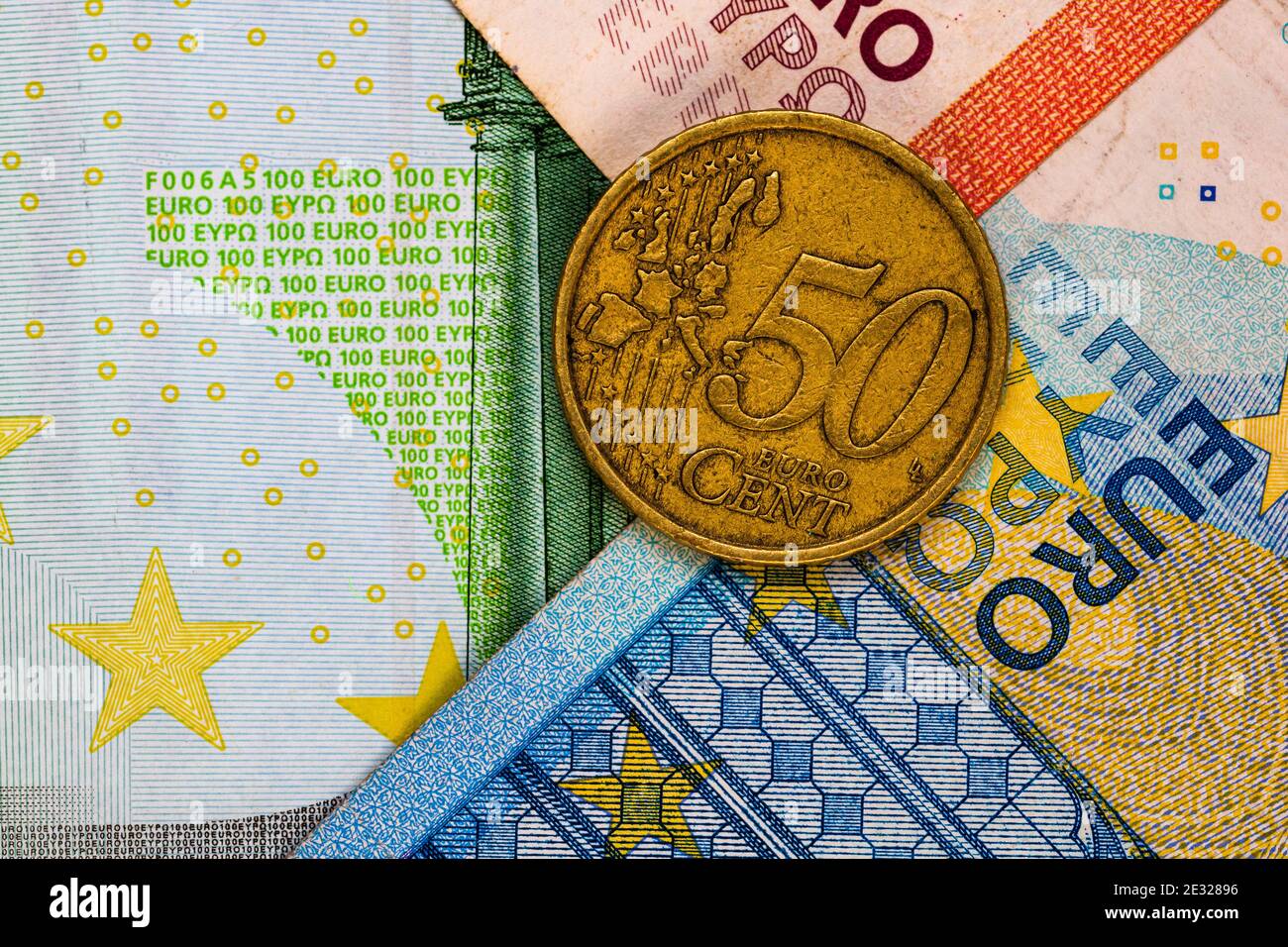 Detail of euro money on table. Macro shot, close up photo of euro ...