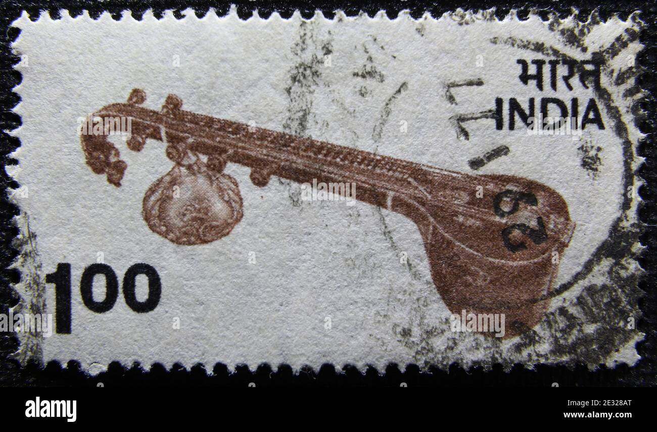 ISTANBUL, TURKEY - JANUARY 02, 2021: Indian stamp shows musical ...