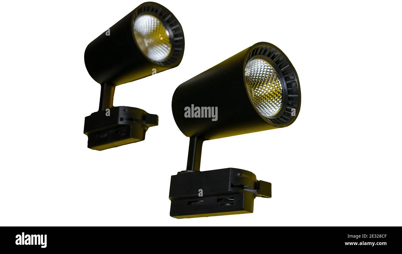 LED track light isolated on black background. Modern interior lamps ...