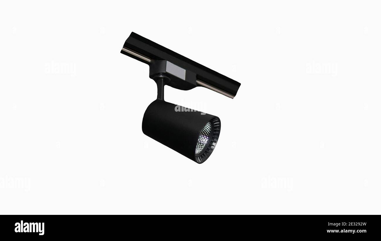 Black modern LED lamp isolated on white background. Searchlight Stock ...