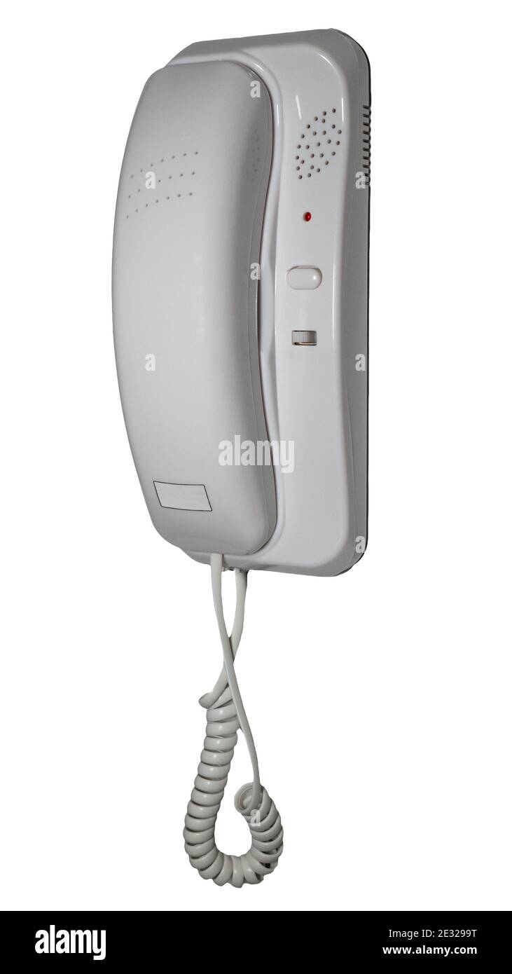 Intercom is isolated on a white background close-up, a white telephone ...