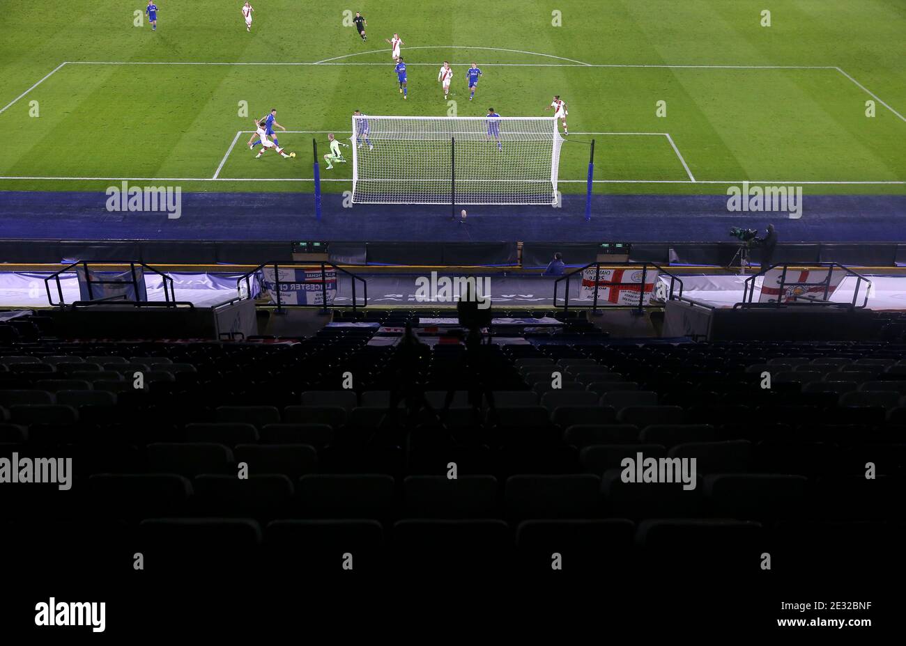 General view of the action on the pitch in front of empty stands during ...