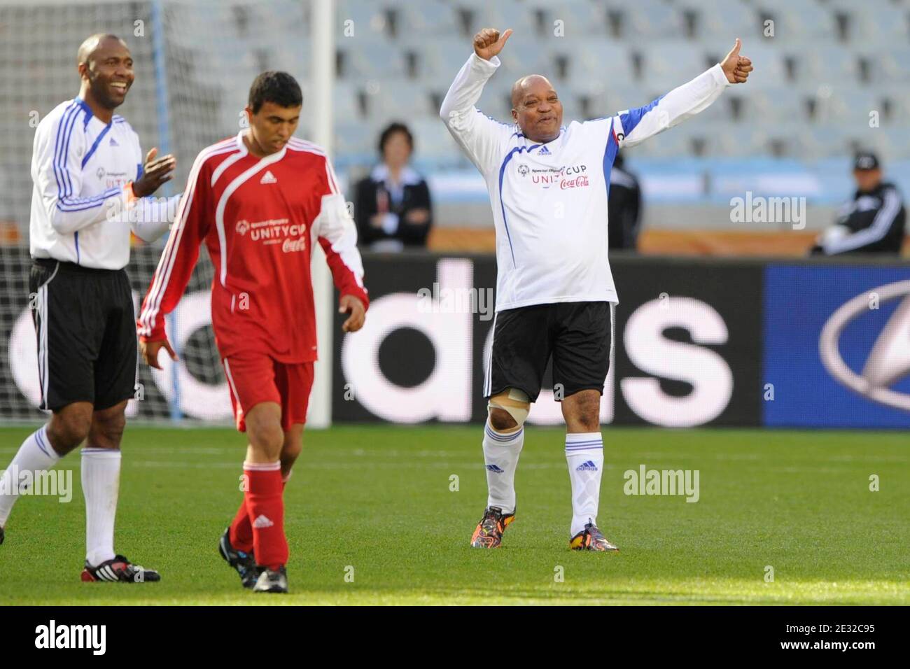 South Africa president Jacob Zuma plays football for a charity action ...