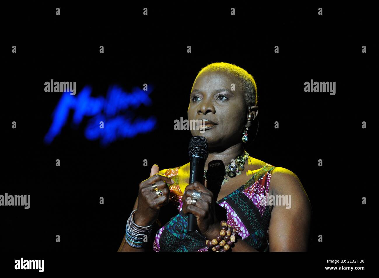 Angelique Kidjo performing at the Miriam Makeba memorial concert during ...