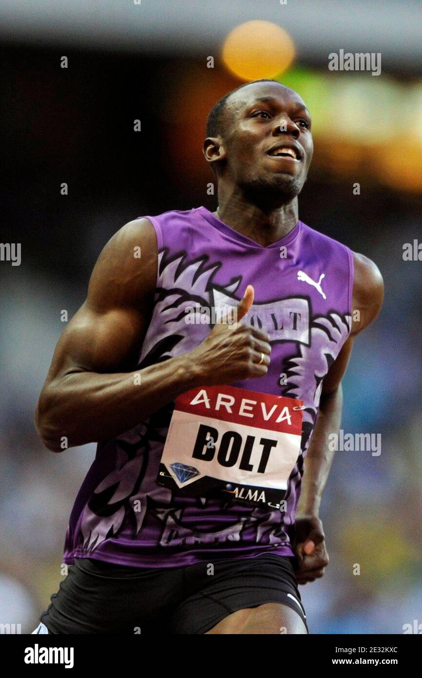 Jamaica's Usain Bolt wins the 100 Meters at Areva Athletics meeting in ...