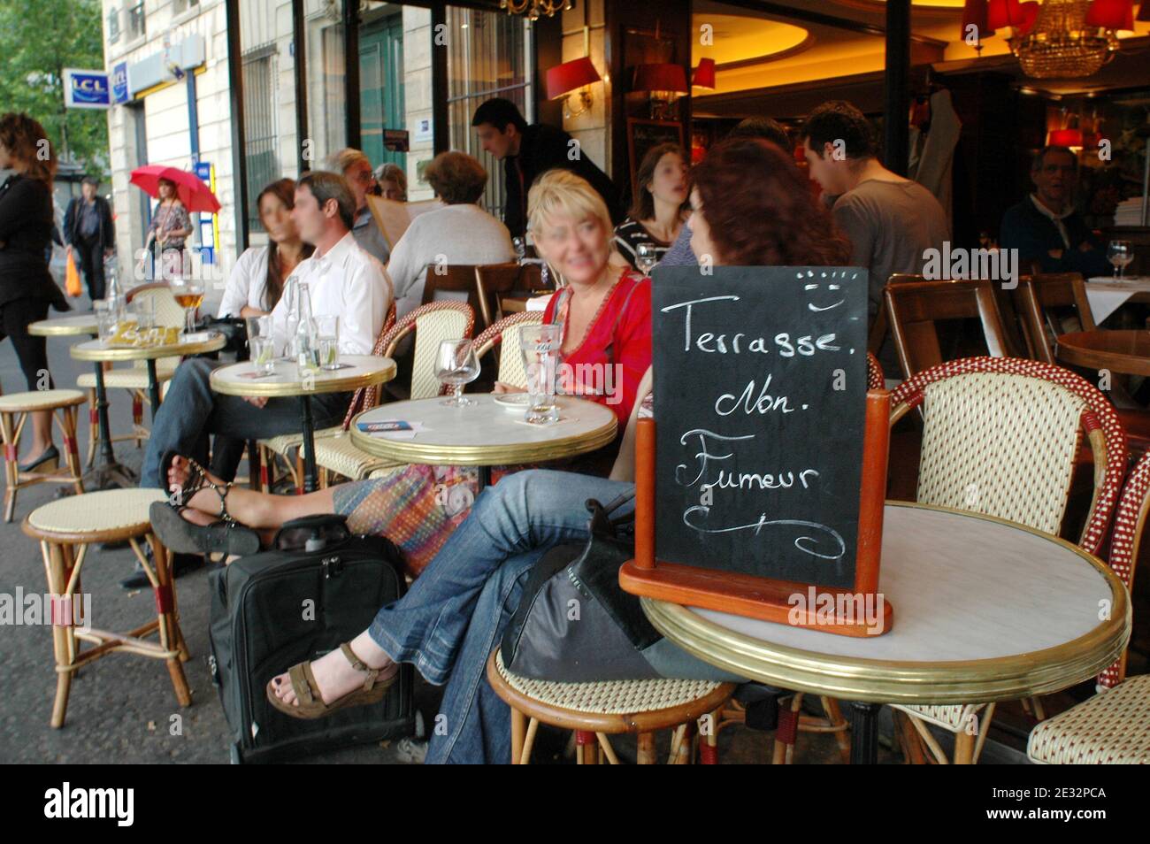 Illustration of the no-smoking terrace in Paris, France, on July 22 ...