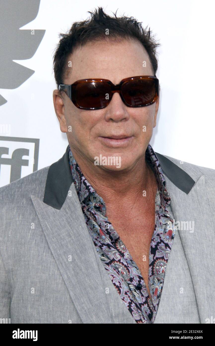 Mickey Rourke arriving for the Los Angeles premiere of 'The Expendables ...
