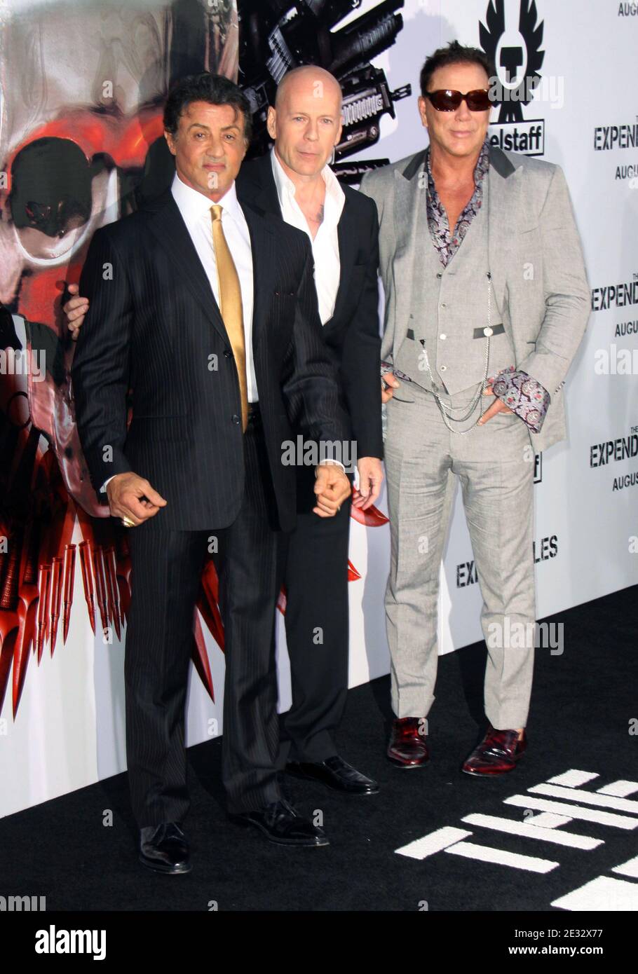 (L-R) Sylvester Stallone, Bruce Willis and Mickey Rourke arriving for ...