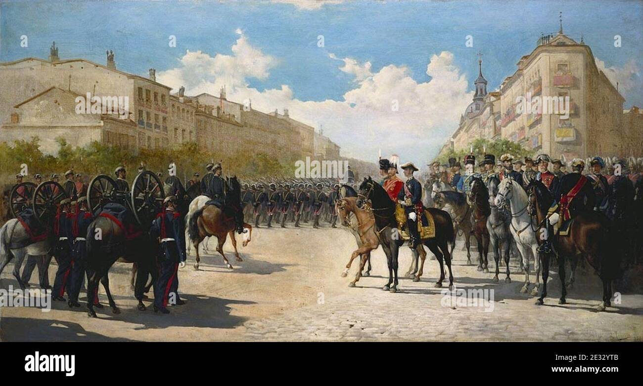 Luis Franco Salinas (1850-99) - A Review of Troops at Madrid by Alfonso ...