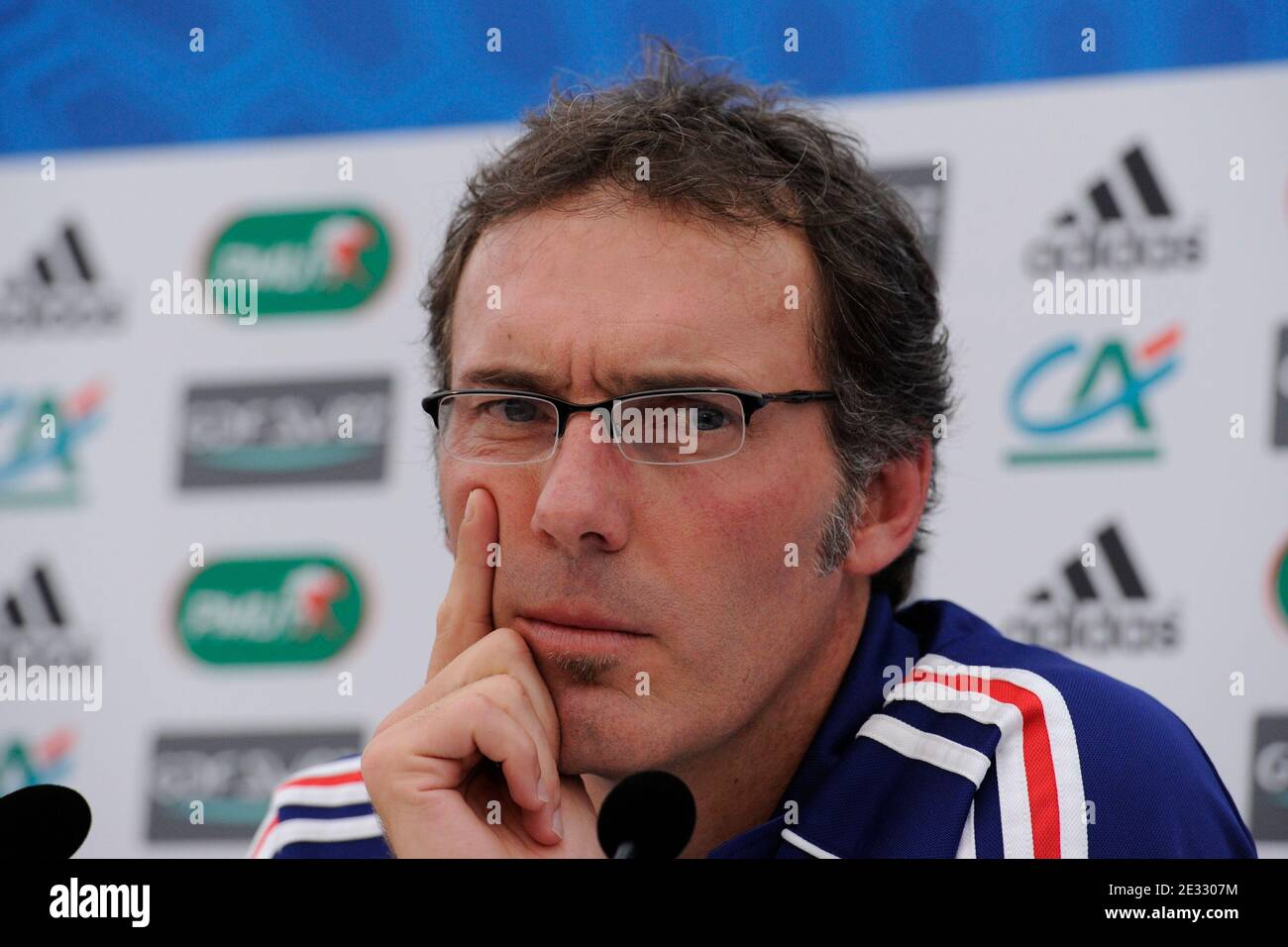 French National Team soccer team coach Laurent Blanc during a Press ...
