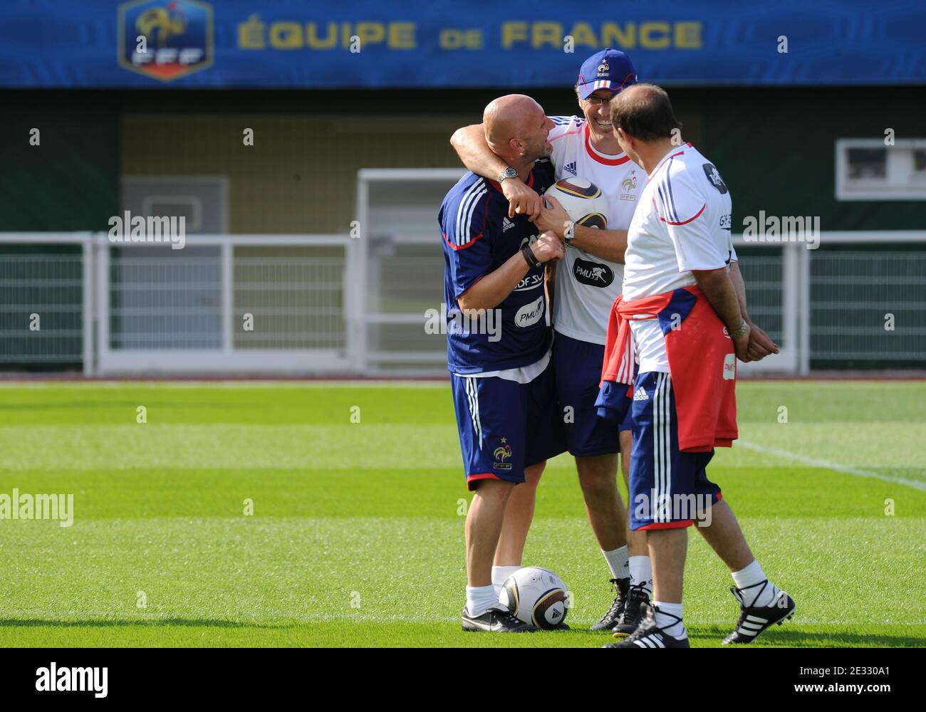 French National Team soccer team coach Laurent Blanc and Fabien Barthes ...