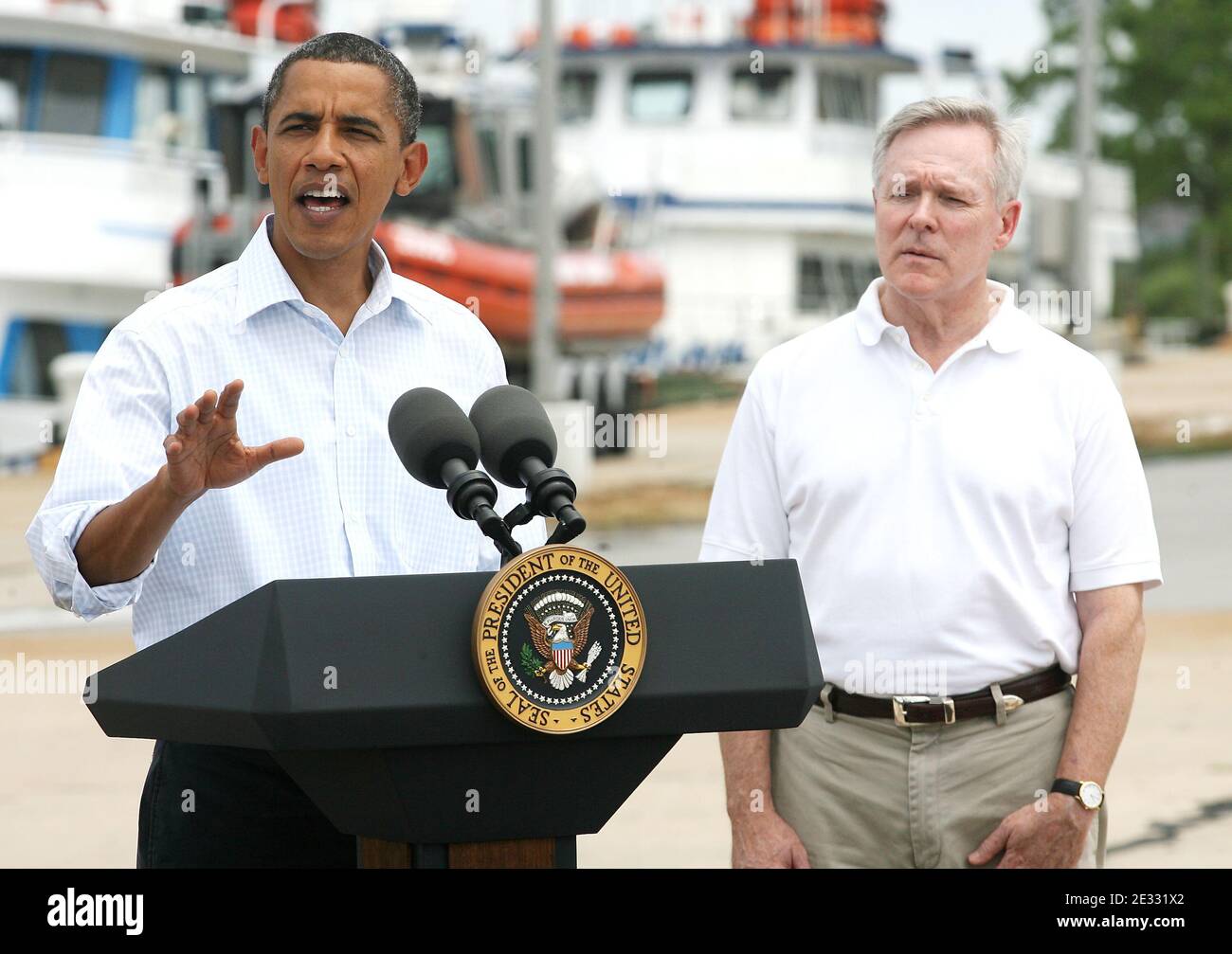United States President Barack Obama speaks at a Coast Guard base next ...