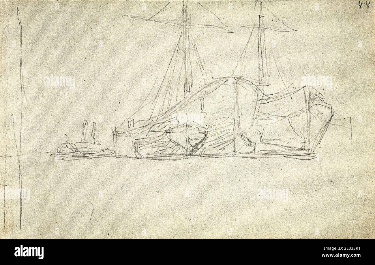 Levitan Barges sketch Stock Photo - Alamy