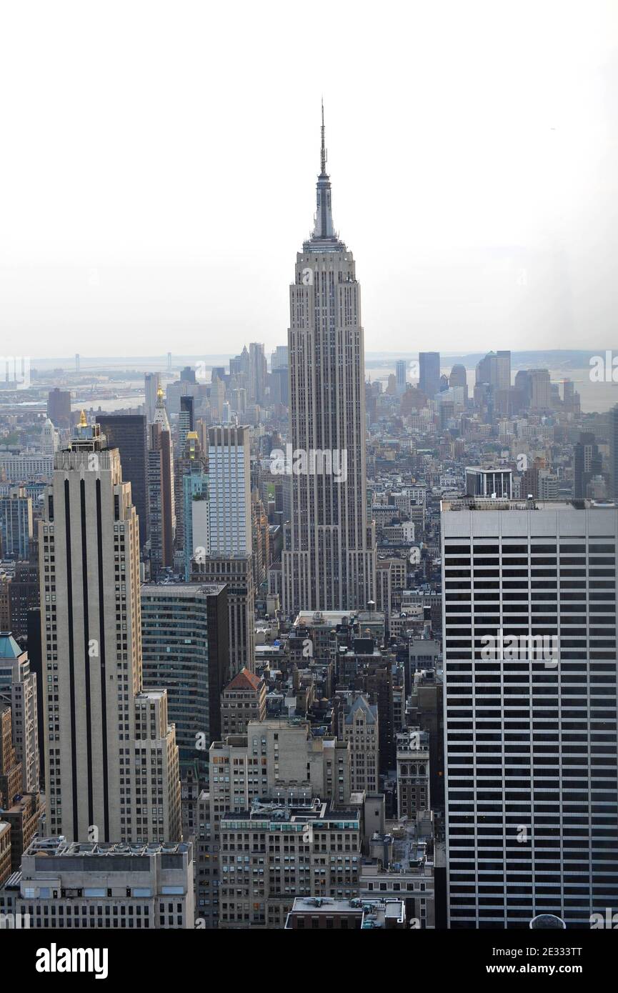 The Empire State Building and South Manhattan are seen at sunset from ...