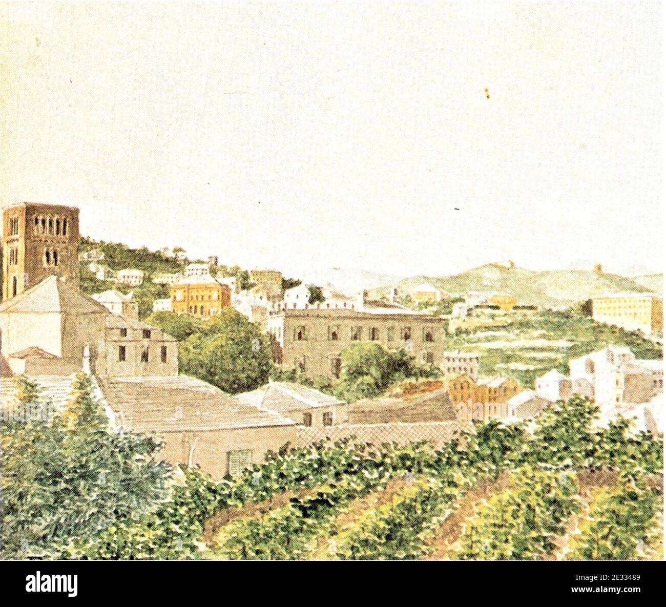 Luigi Garibbo-quartieri orientali di Genova dalle mura di Santa Chiara ...