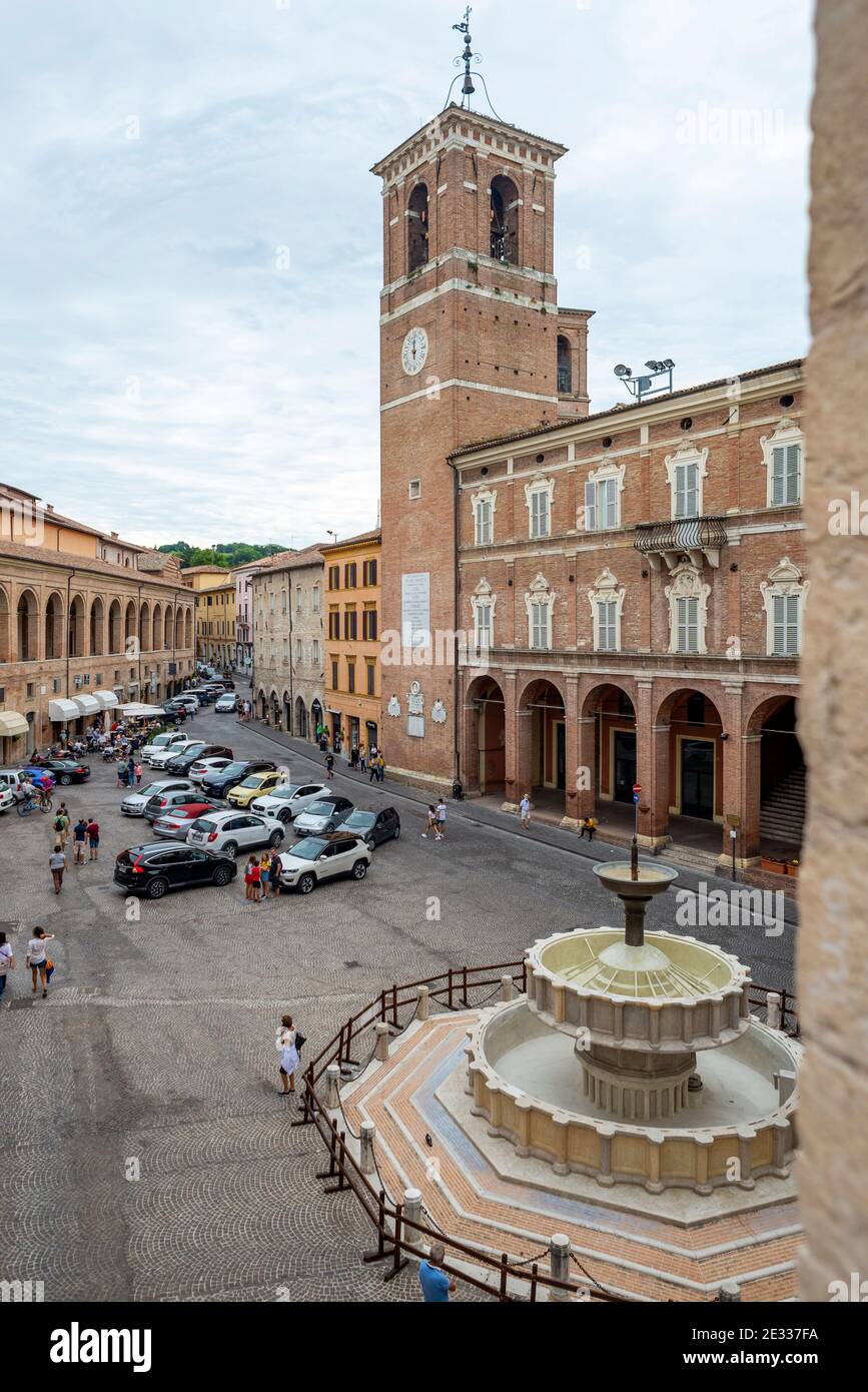 The central square of Fabriano in the Italian region of Marche ...