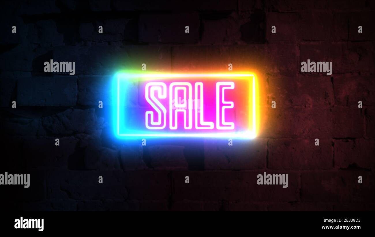 Neon sale sign on brick wall background Stock Photo - Alamy