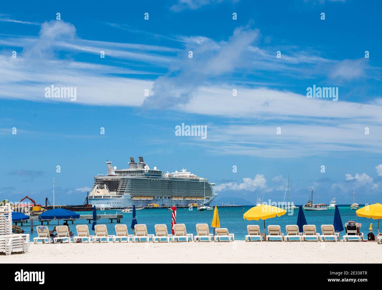 Massive White Cruise ship Docked in Philspsburg, ST Martin Stock Photo ...