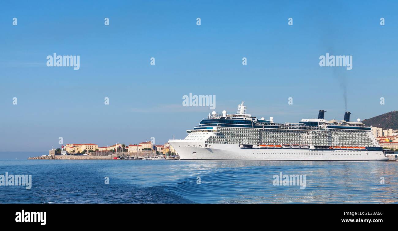 Big white cruise ship moored in port of Ajaccio, Corsica Stock Photo ...