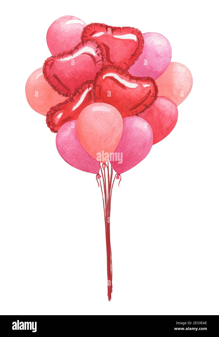 Watercolor bunch of festive pink and red balloons Stock Photo - Alamy