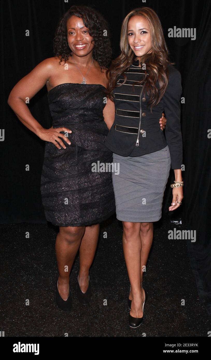 Tracy Reese and Dania Ramirez pose backstage at Tracy Reese during the ...