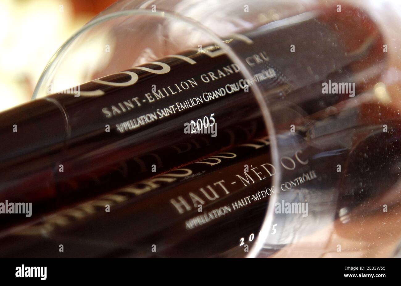Glasses tubes called 'Wits' filled with white, pink and red wine in a ...