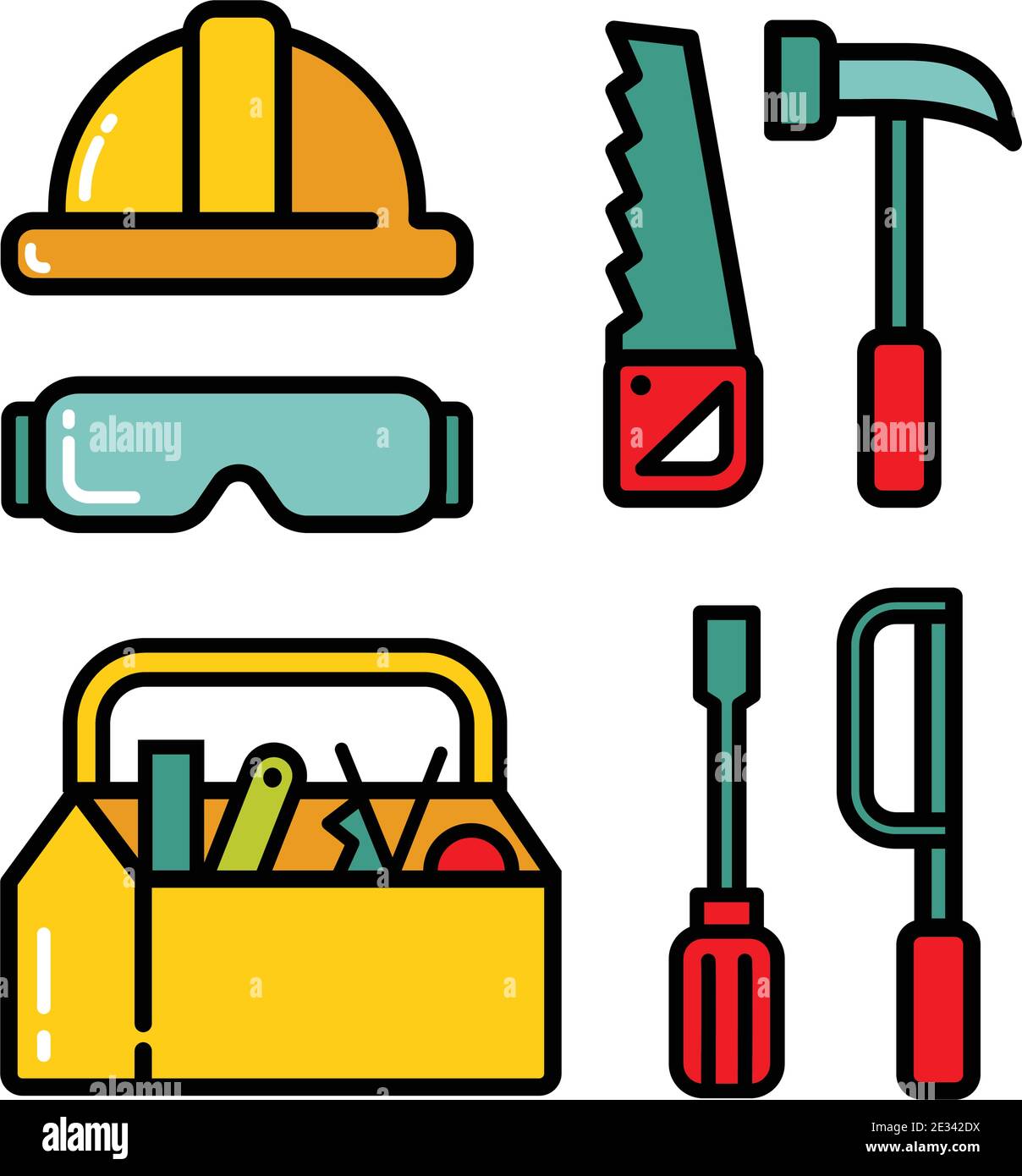 Vector black line carpentry icons set on white background. Vector ...