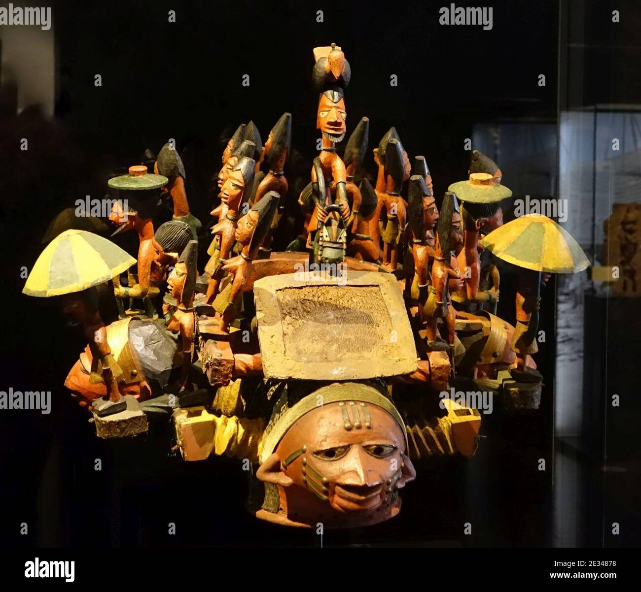 Magbo mask, Yoruba, Nigeria, 1800s, wood, textiles, metal, sequins ...