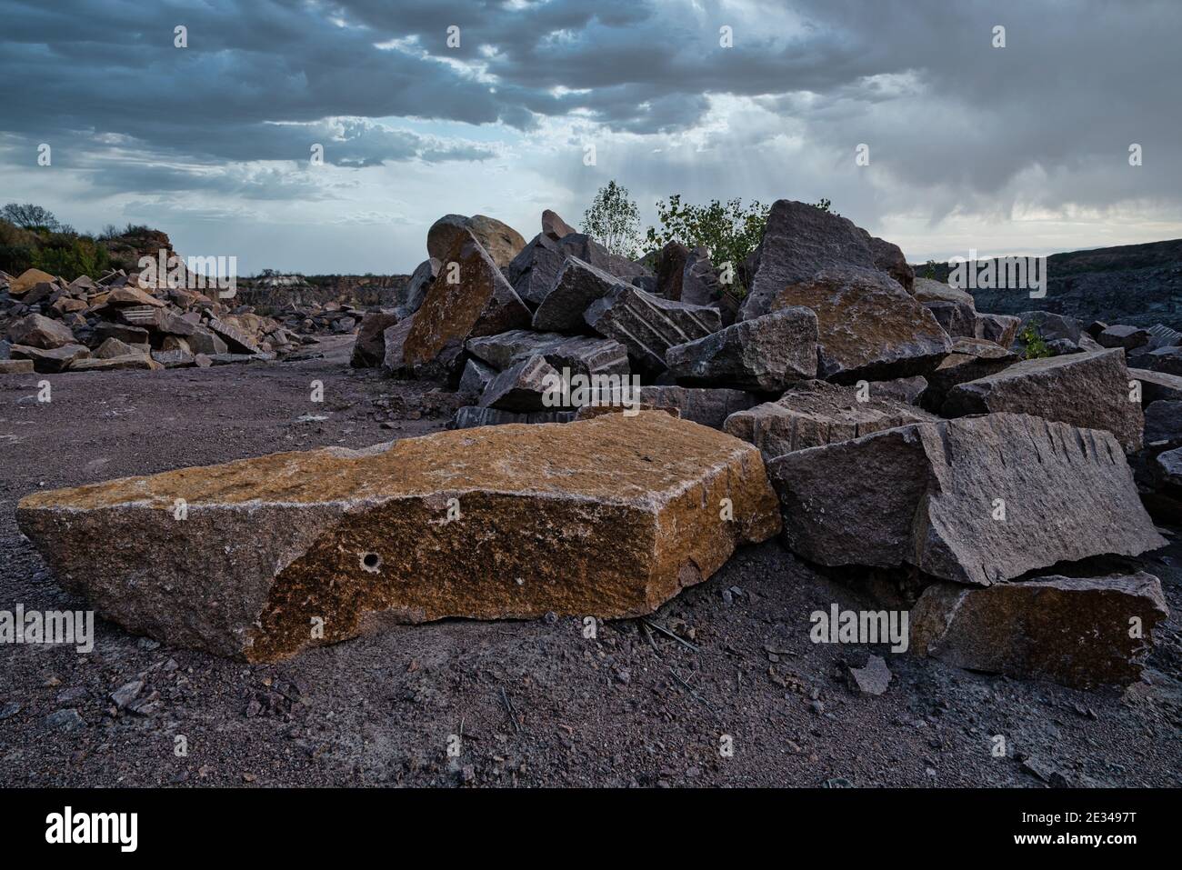 Large deposits of stone materials near a mining quarry Stock Photo - Alamy