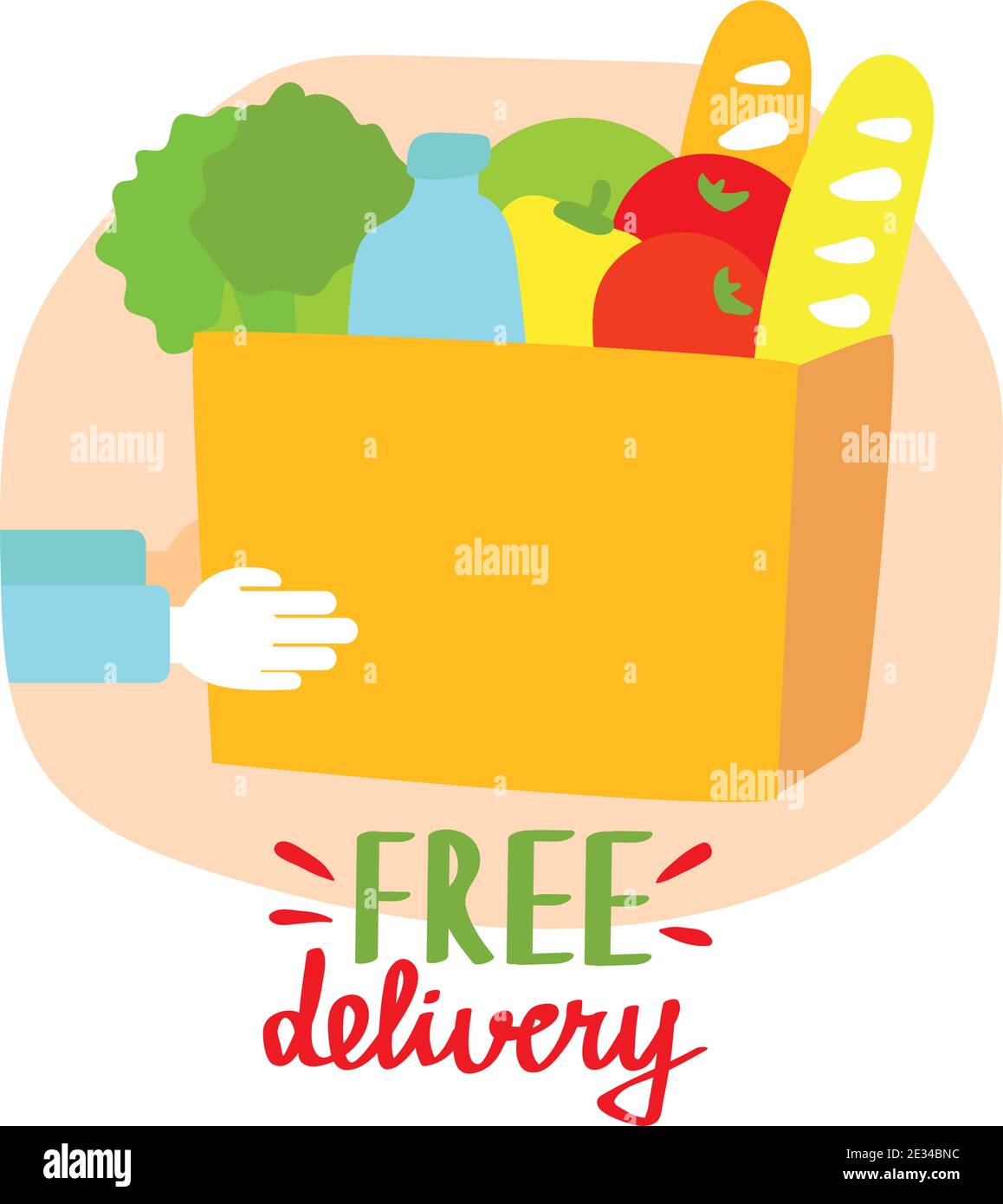 Vector flat illustration of grocery shopping banner, free delivery with ...