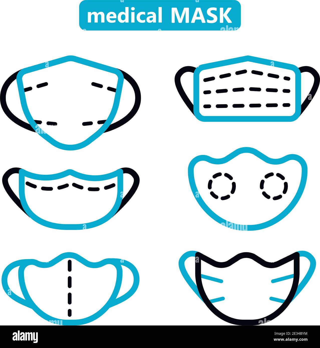 Medical mask outline icons set. Vector illustration isolated on white ...