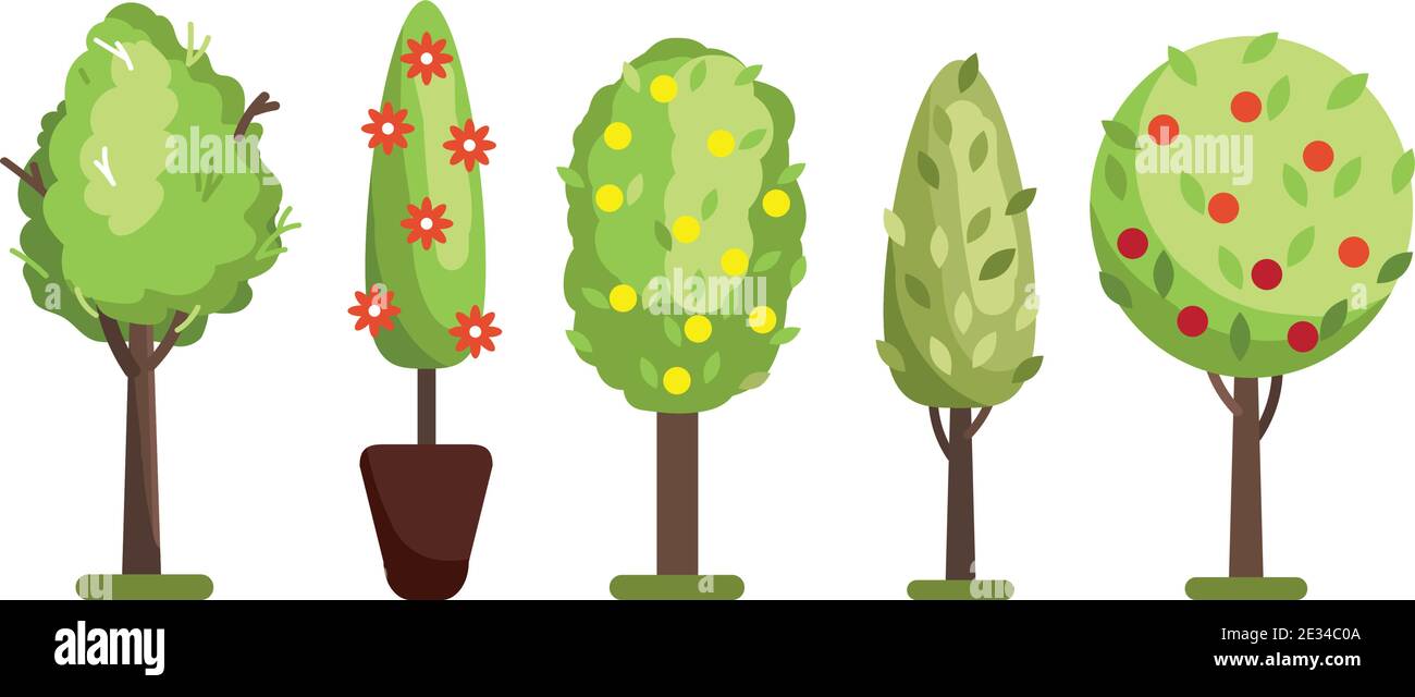 Set of trees in flat style. Can be used for games sprites and tile sets ...