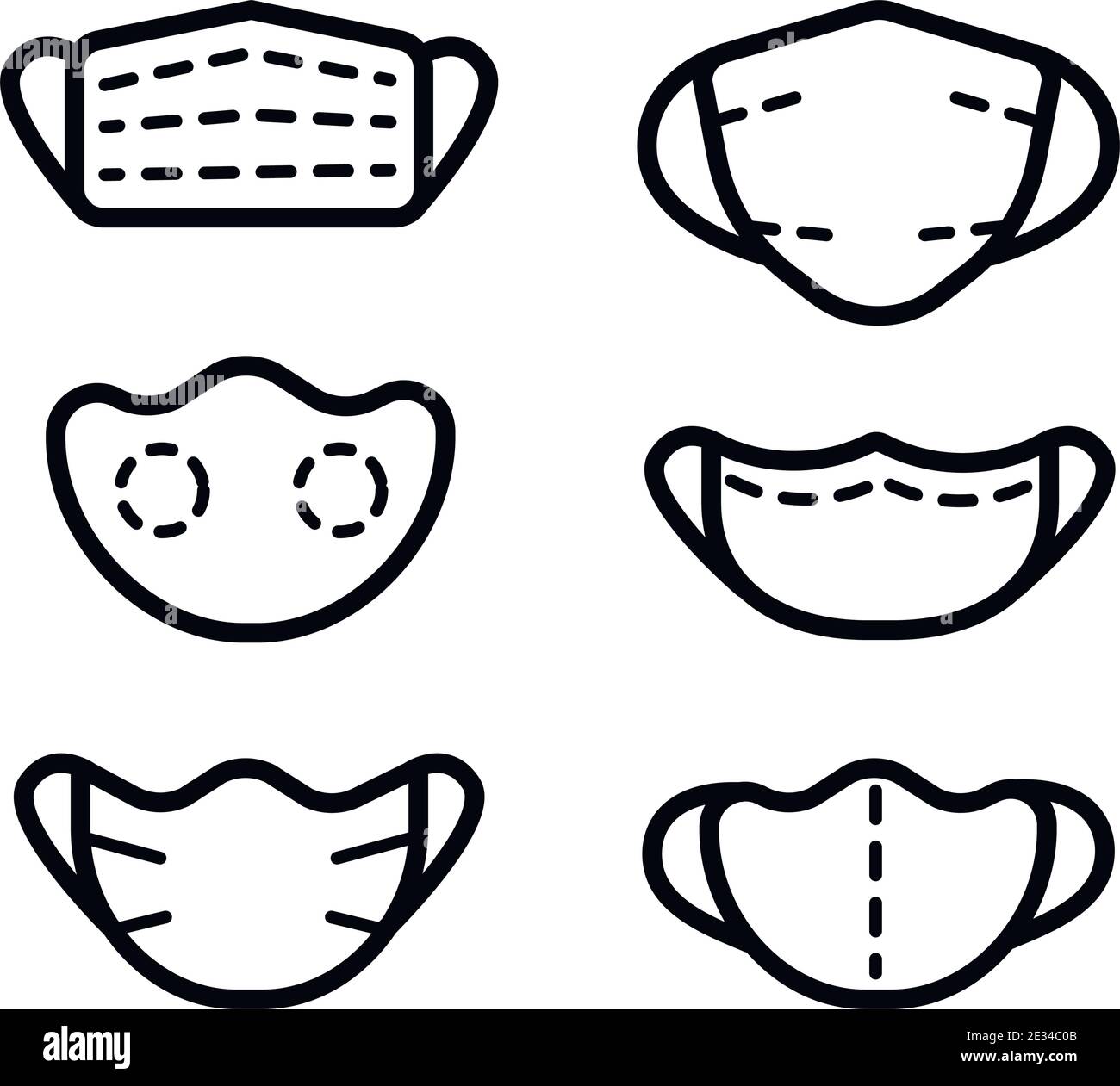 Medical mask outline icons set. Vector illustration isolated on white ...