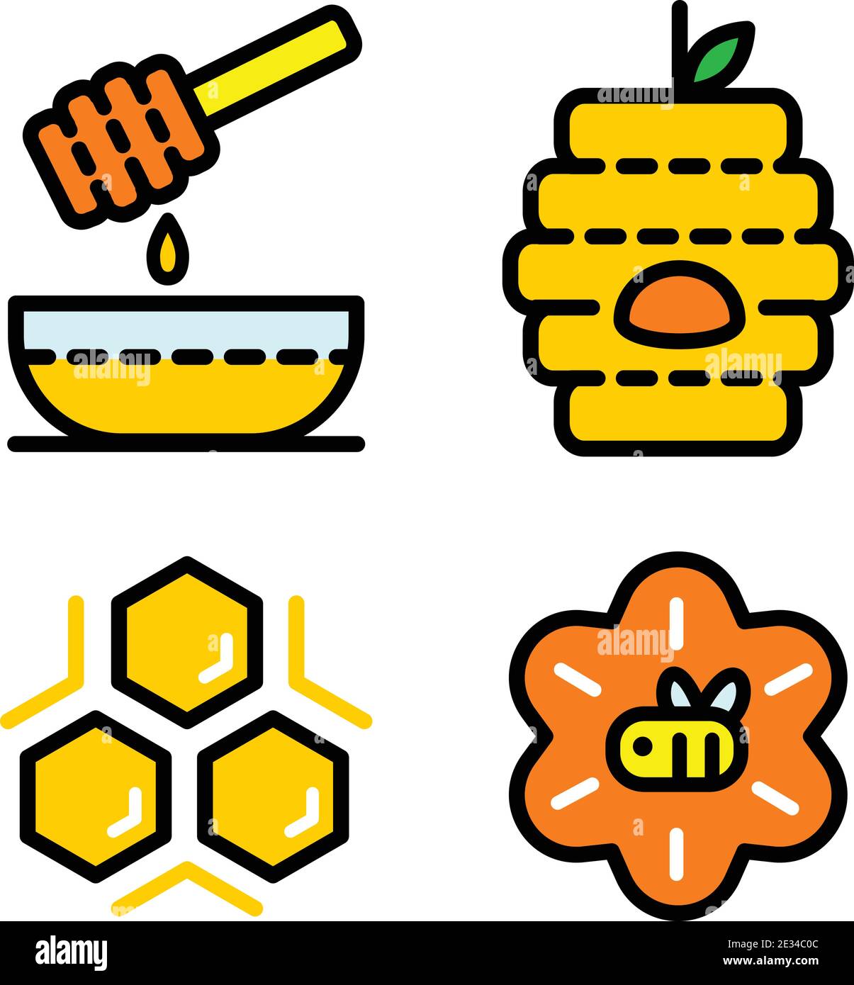 Propolis colorfull icons set. Outline set of propolis vector icons ...