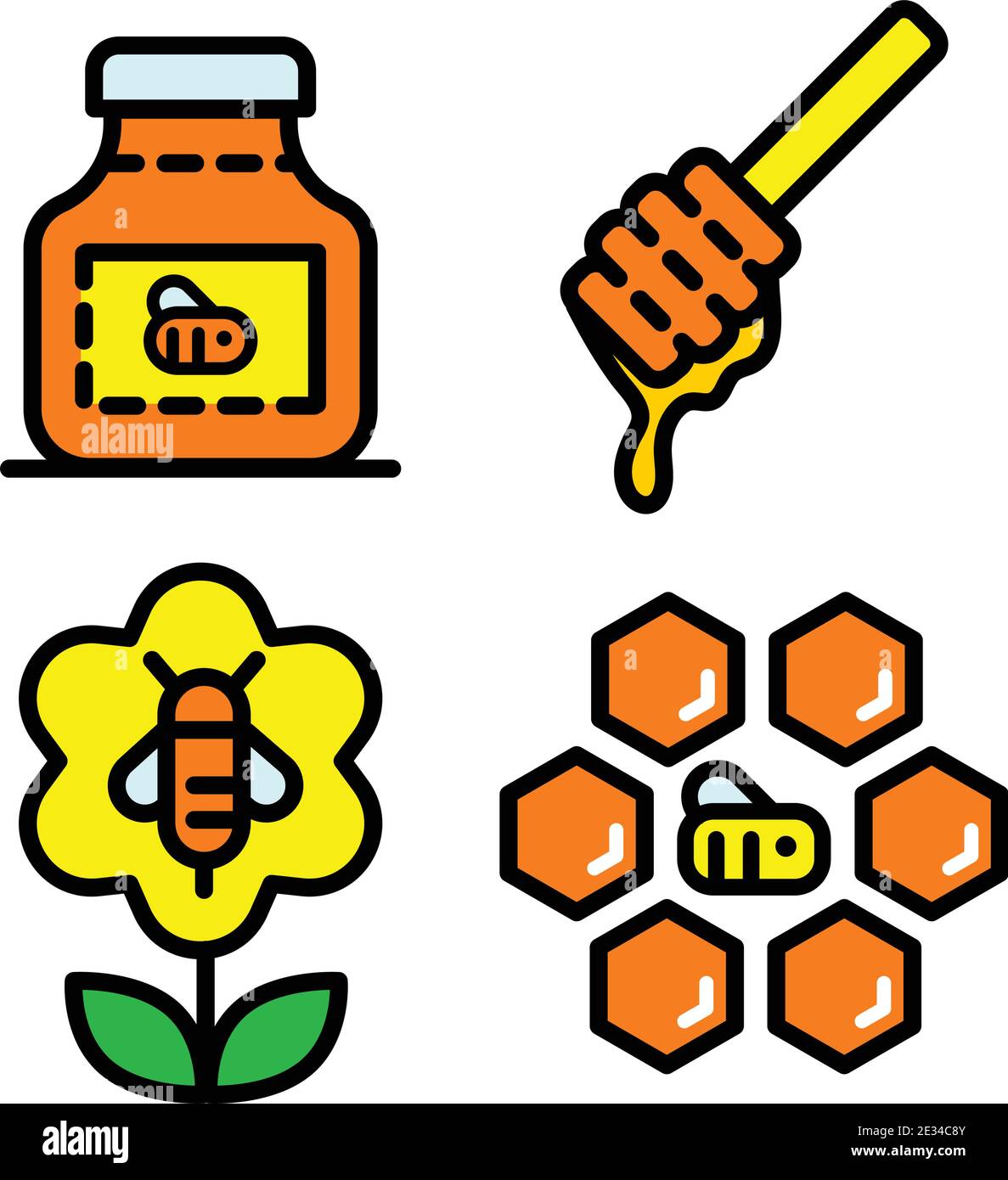 Propolis colorfull icons set. Outline set of propolis vector icons ...