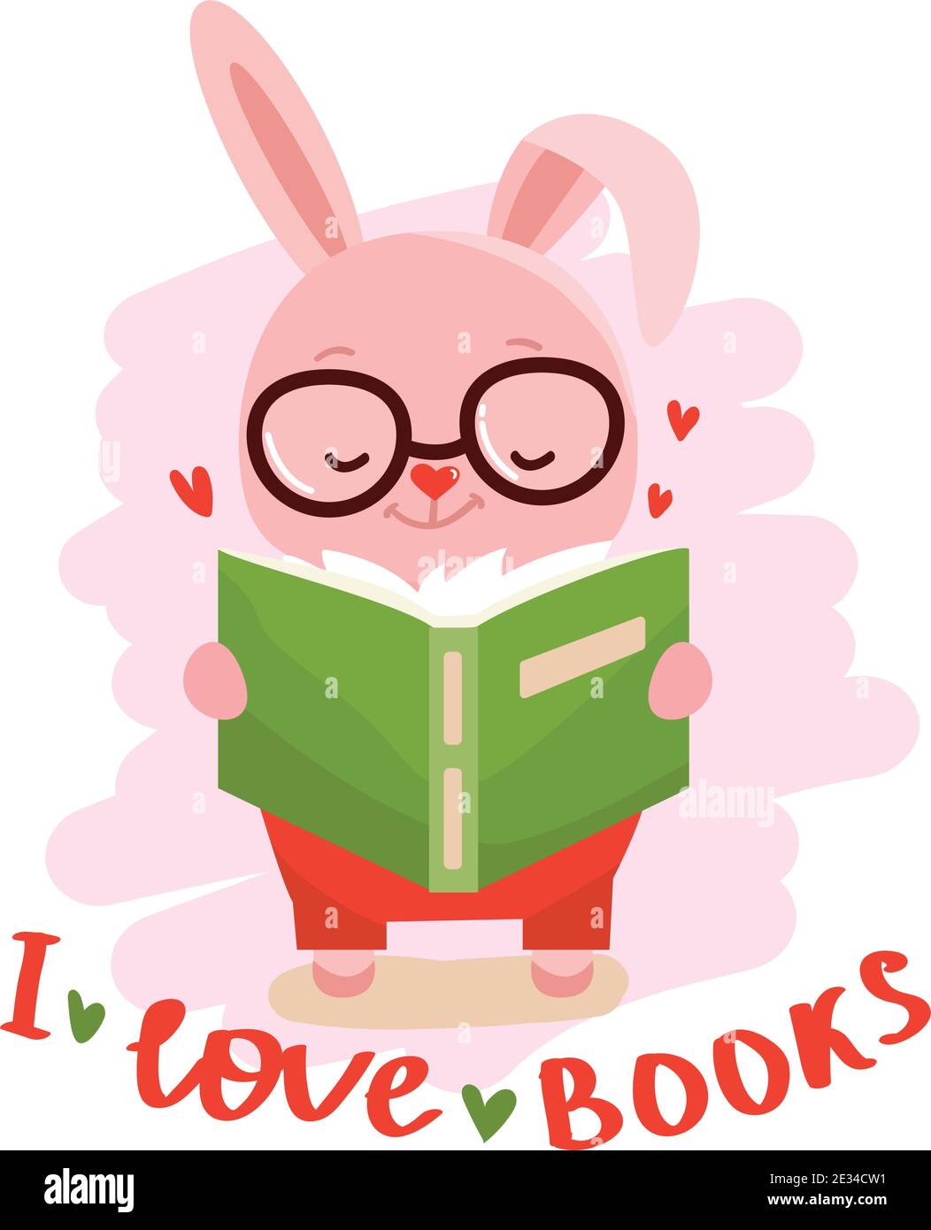Rabbit with book and text - i love books. Kids design. Education ...