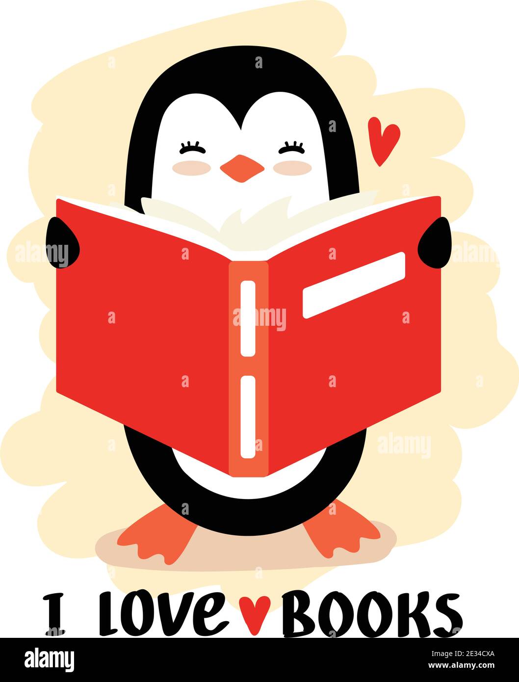 Cartoon penguin reading book vector. Illustration with text - i love ...