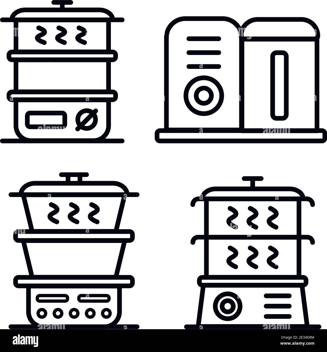 Steamer icon set. Outline set of steamer vector icons on white ...