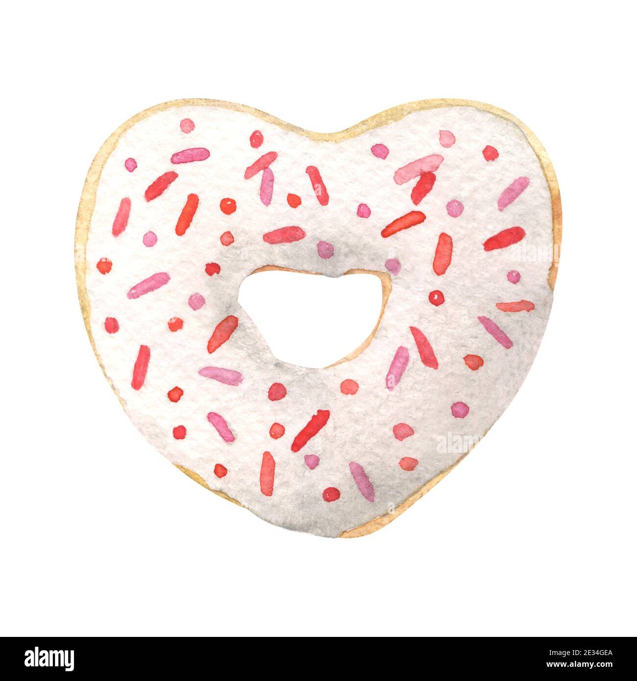 Watercolor heart shaped donut with white glaze Stock Photo - Alamy