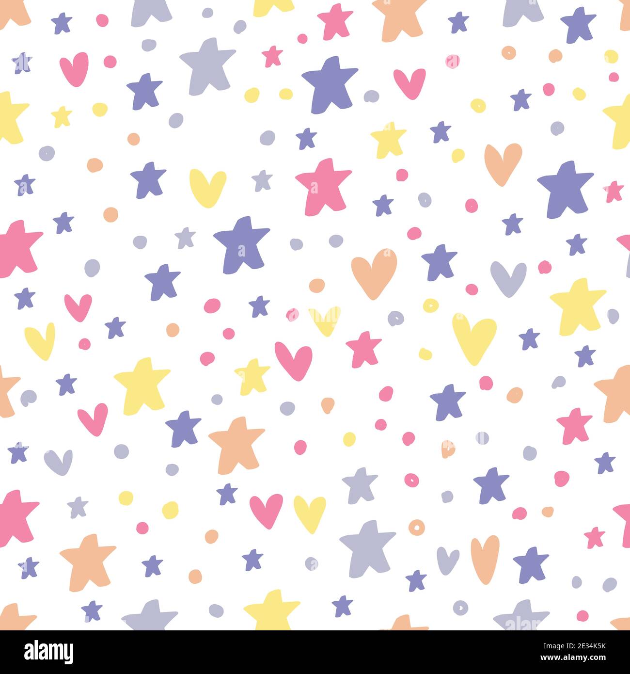 Vector seamless pattern in pastel colors with stars and hearts Stock ...