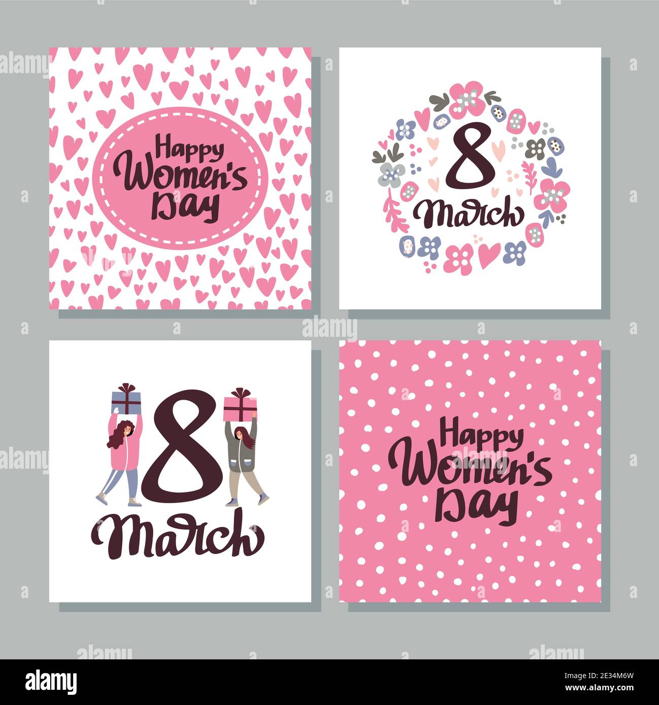 Vector set of 8 march cards. Happy womens international day design ...