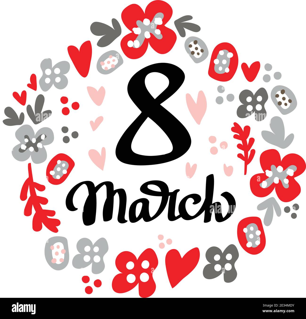 8 March International Womens Day Greeting Card Vector Illustration