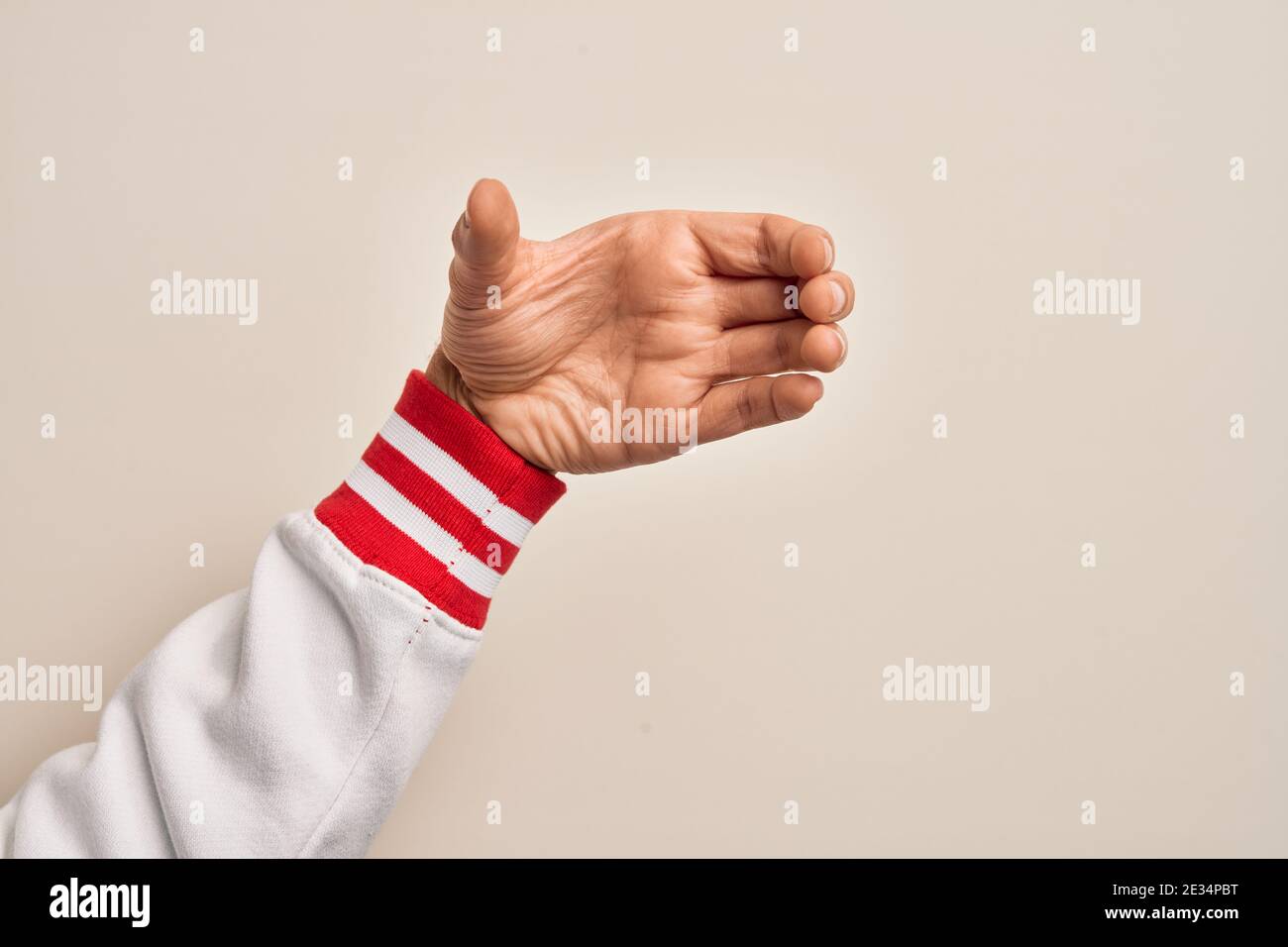 Hand of caucasian young man showing fingers over isolated white ...