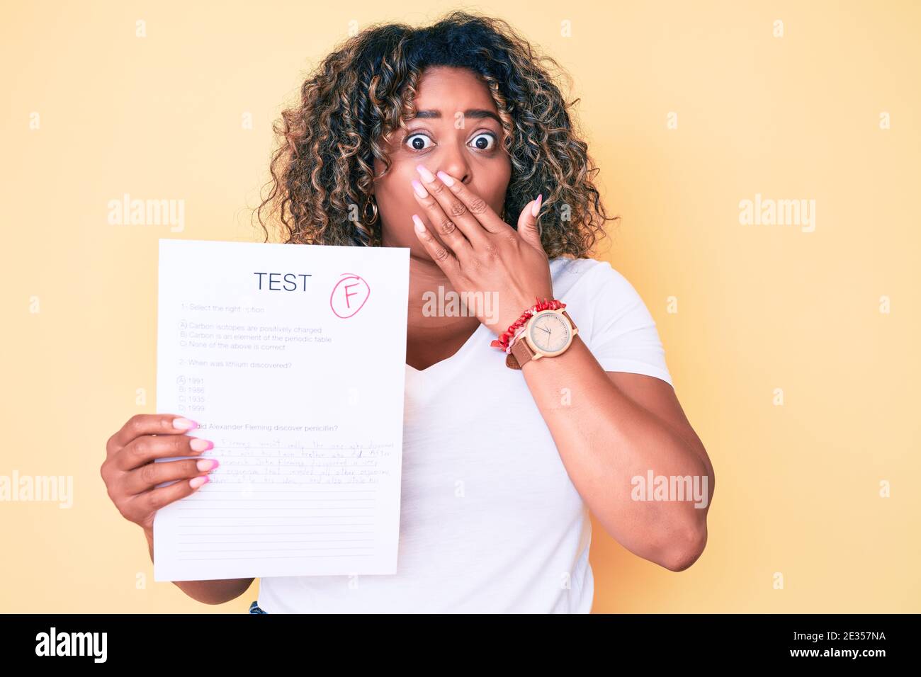 Young african american plus size woman showing a failed exam covering ...