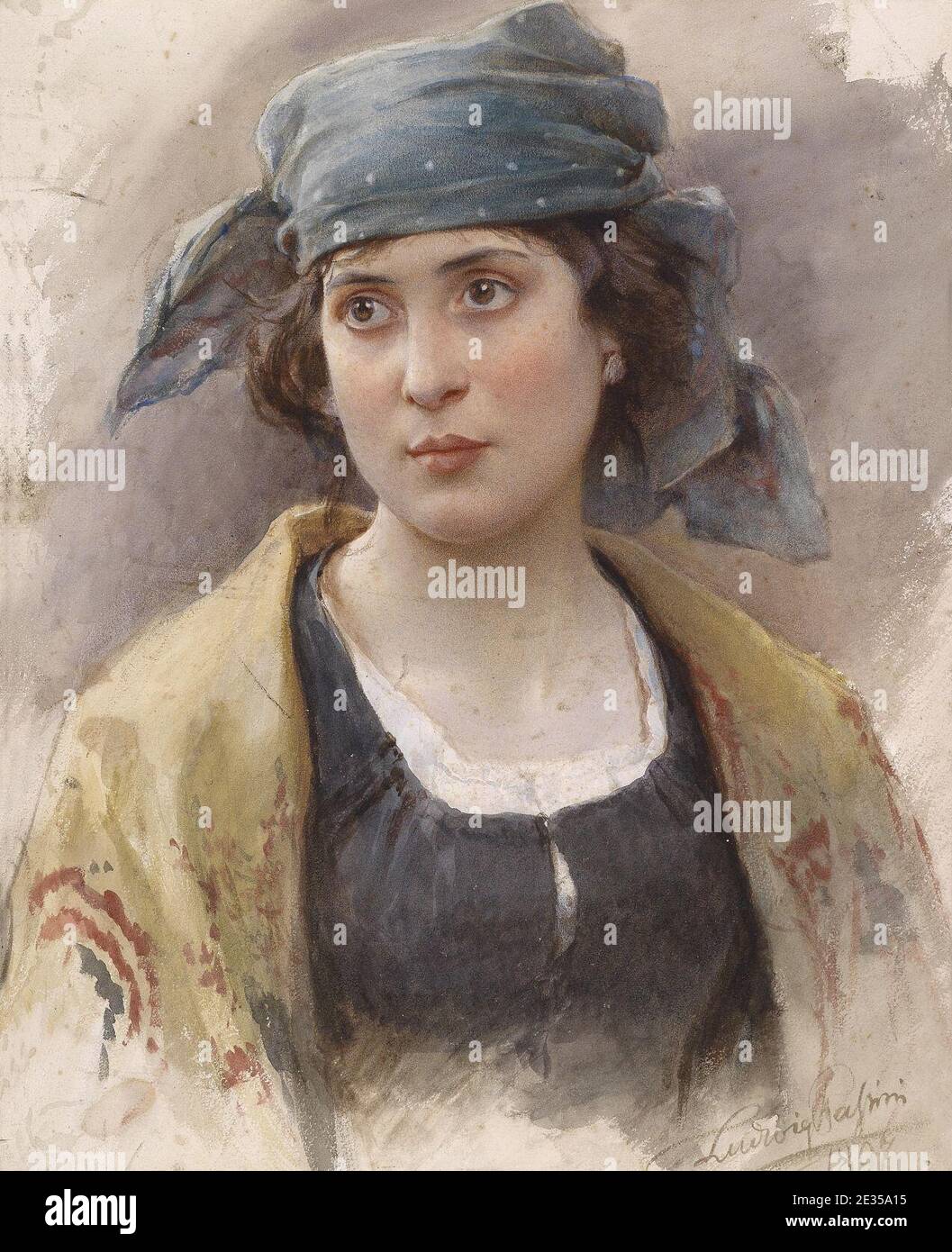 Ludwig Johann Passini Mädchen mit grünem Kopftuch 1897 Stock Photo - Alamy