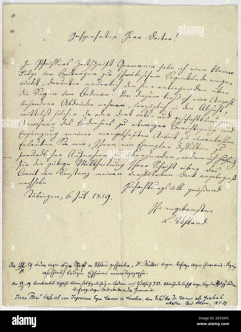 Ludwig Uhland Brief 1859-07-06 Stock Photo - Alamy