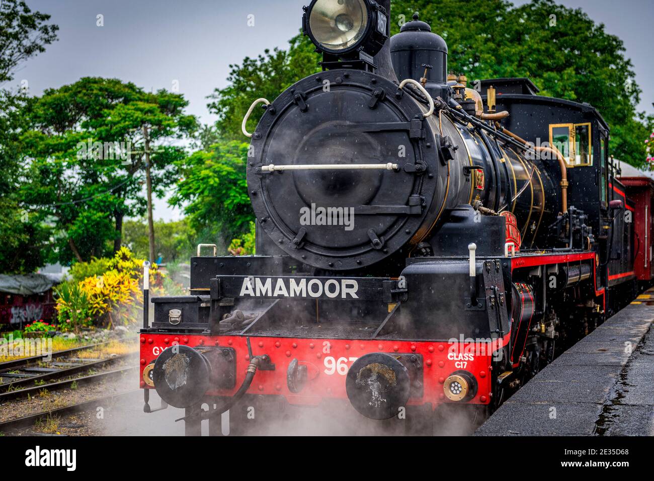 A steam train is pulled by a fully restored C17 class locomotive from ...