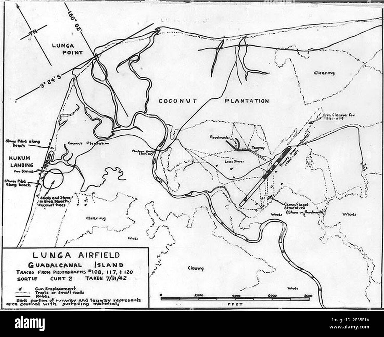 Lunga Point area chart prepared for landing on Guadalcanal 1942 Stock ...