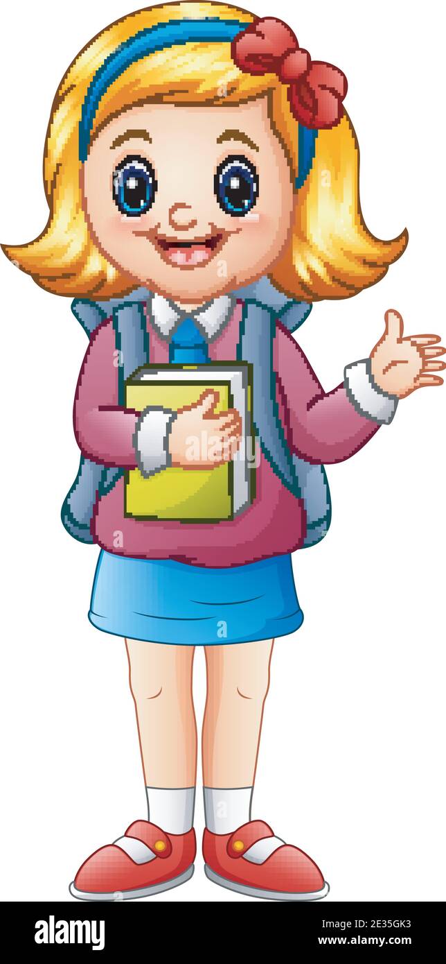 Vector illustration of Cute girl holding book presenting Stock Vector ...