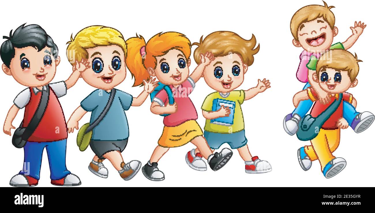 Vector illustration of Happy kid going to school waving hand Stock ...